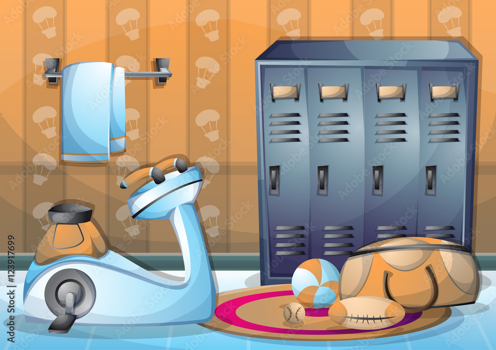 cartoon vector illustration interior fitness room with separated layers ...