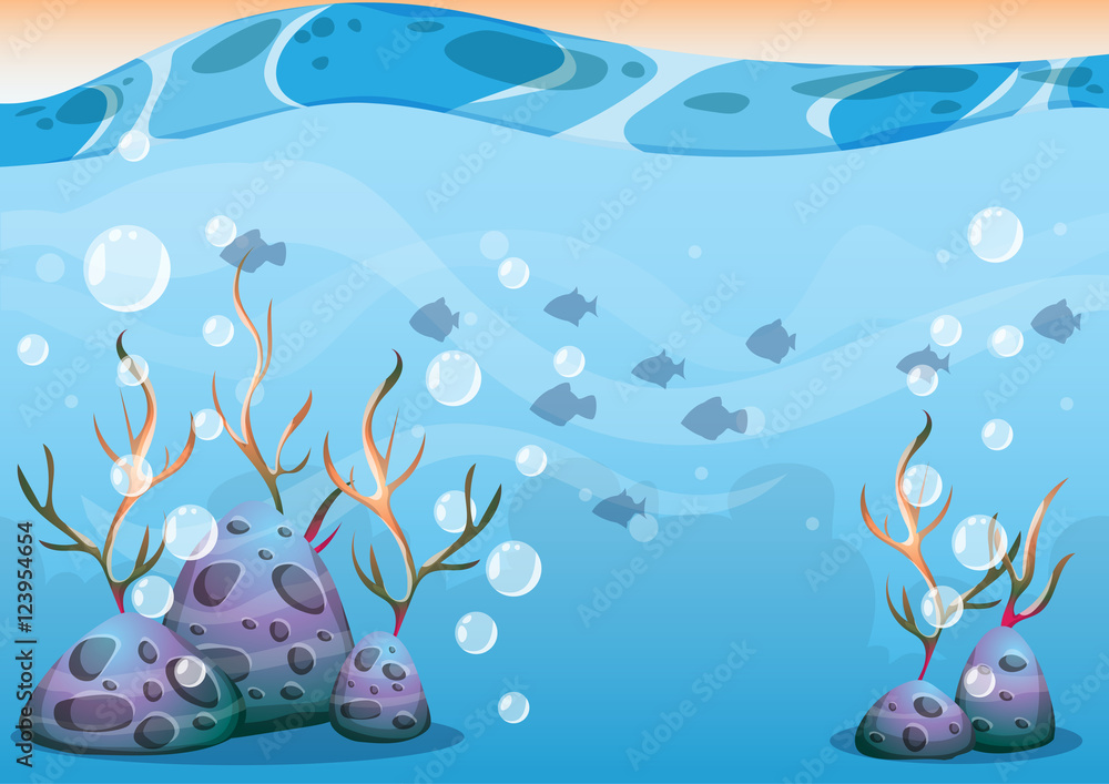 cartoon vector underwater background with separated layers for game art ...