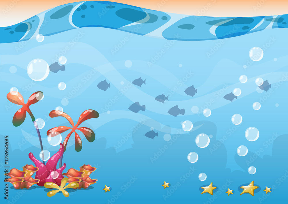 cartoon vector underwater background with separated layers for game art ...