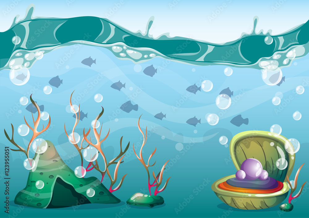 cartoon vector underwater background with separated layers for game art ...