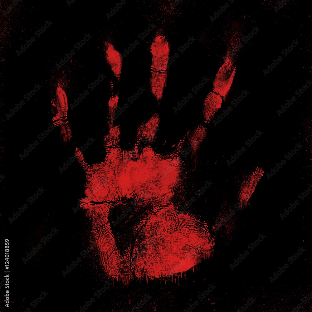 Scary bloody hand print on black background Stock Illustration | Adobe ...