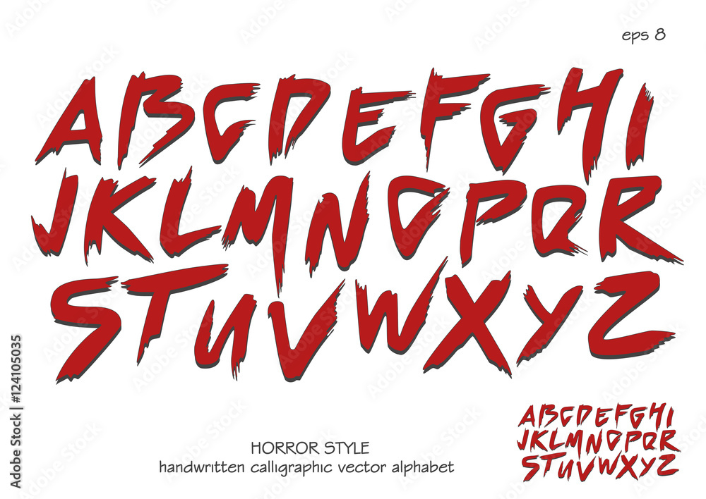 Alphabet vector set of red capital handwritten letters on white ...