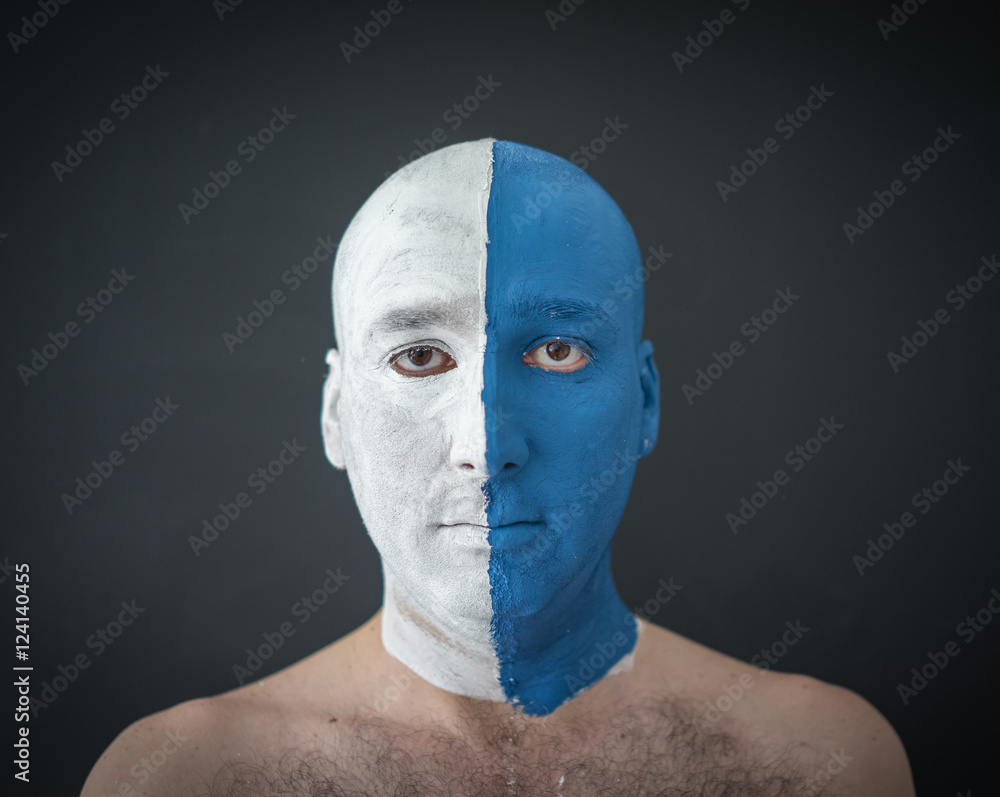 Blue and white face portait photo of a man Stock Photo | Adobe Stock
