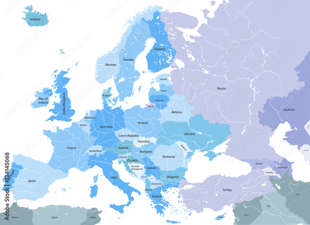 Europe high detailed vector political map with country names and main ...