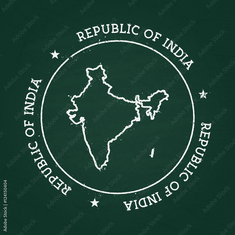 White chalk texture rubber seal with Republic of India map on a green ...