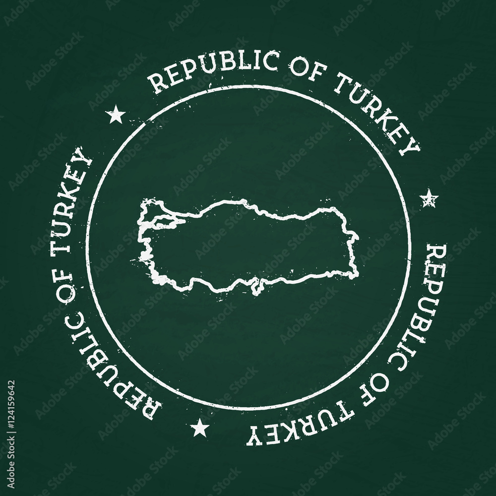 White chalk texture rubber seal with Republic of Turkey map on a green ...