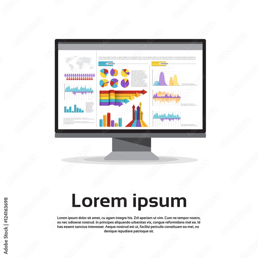 Desktop Monitor Workstation Graph Set Finance Diagram Infographic ...