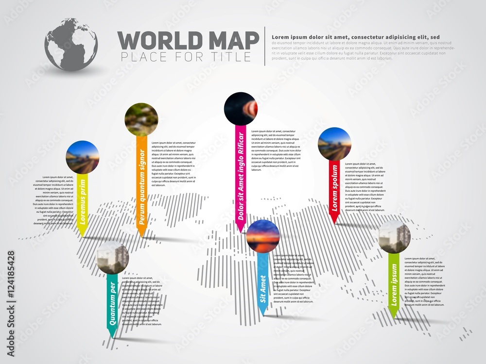 Simple World map infographic communication template with pointer Stock ...