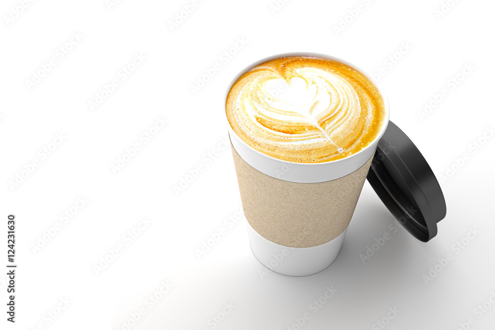 Paper cup of coffee latte on white background. 3D illustration Stock ...