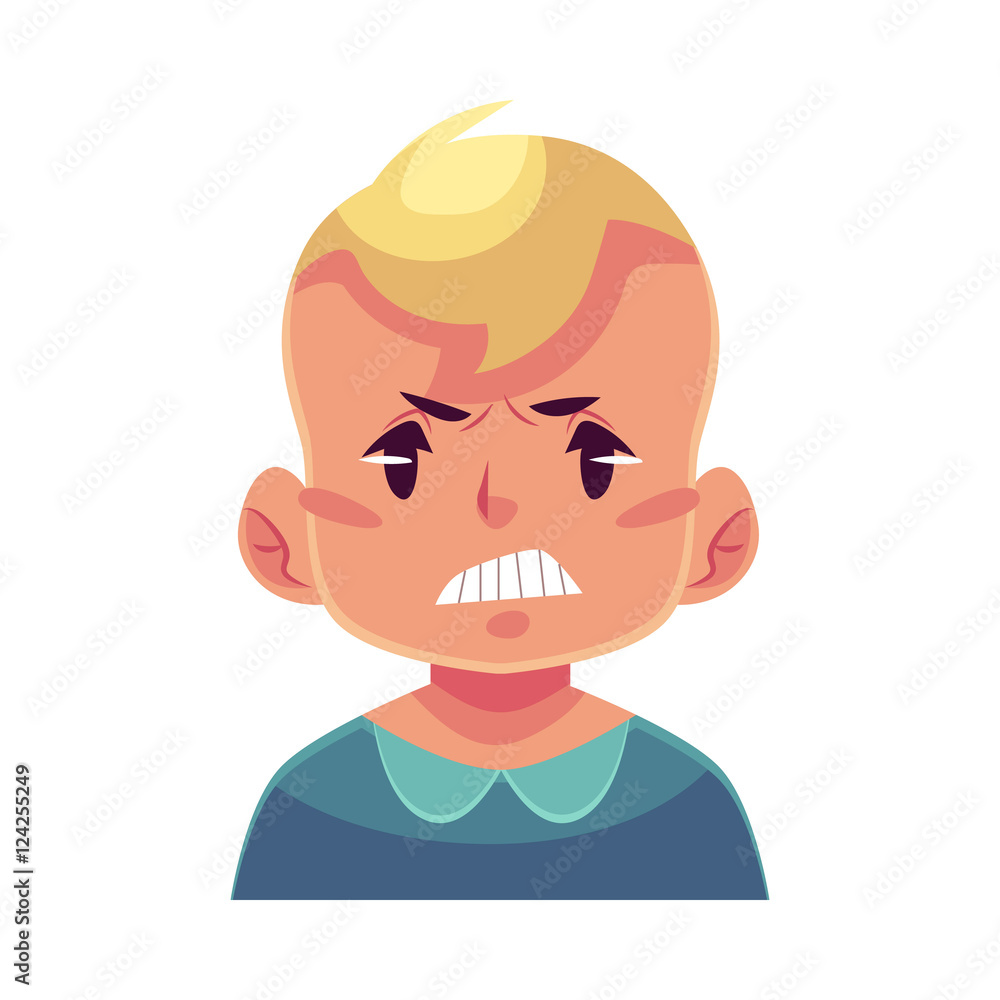 Little boy face, angry facial expression, cartoon vector illustrations ...