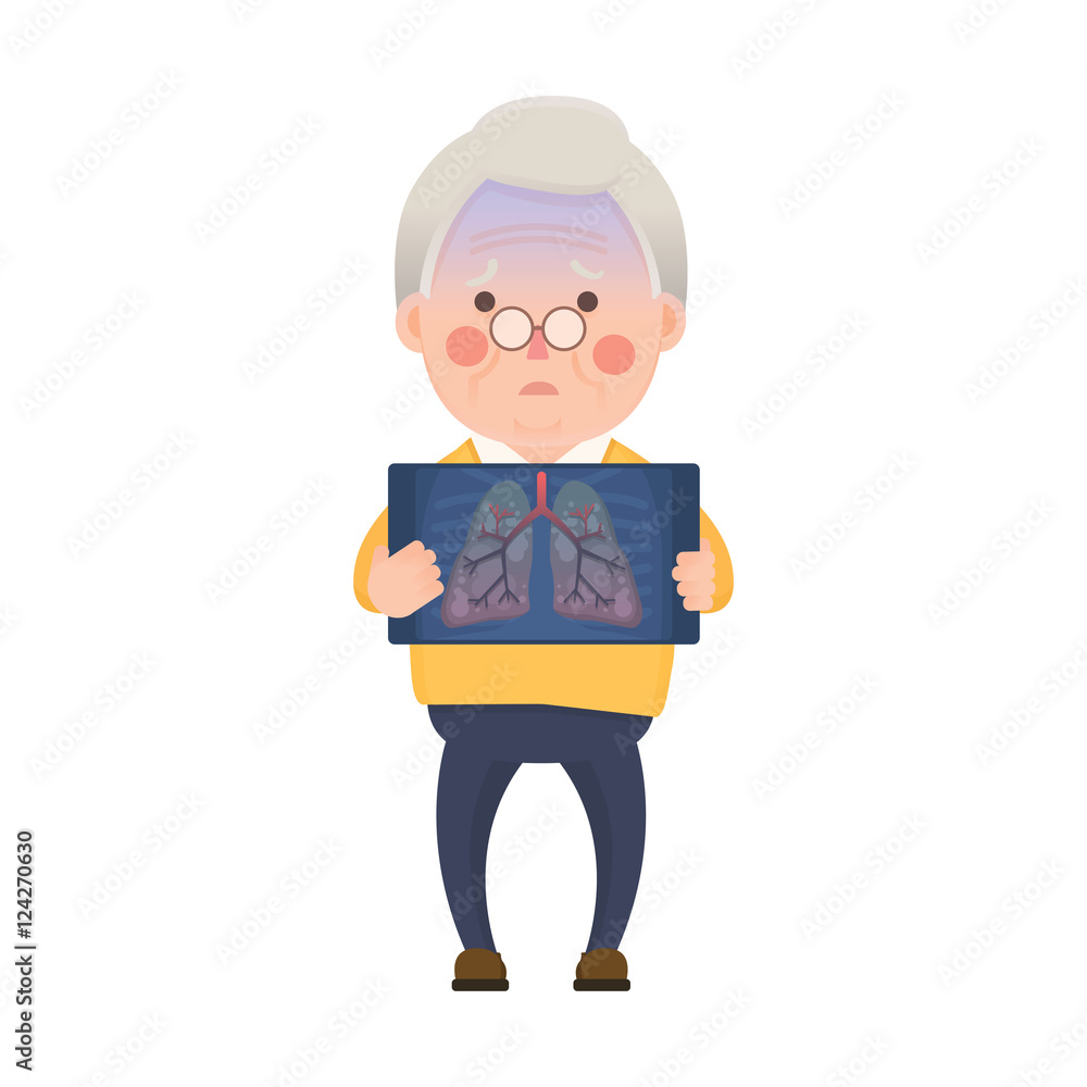 Vector Illustration of Old Man Holding X-ray Image Showing Lung ...