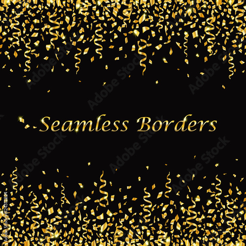 Seamless celebration borders with shiny golden confetti and party ...