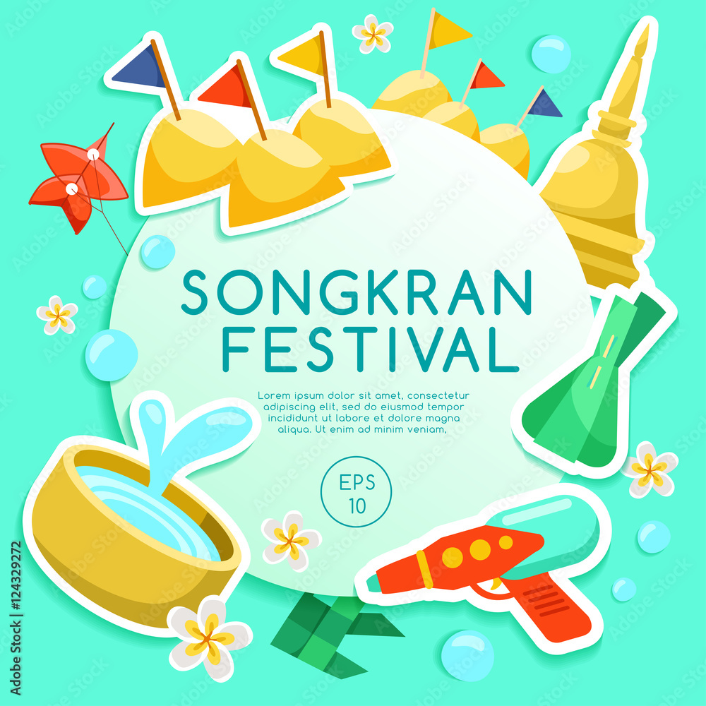 Songkran Festival : Thai Water Festival Elements : Vector Illustration ...