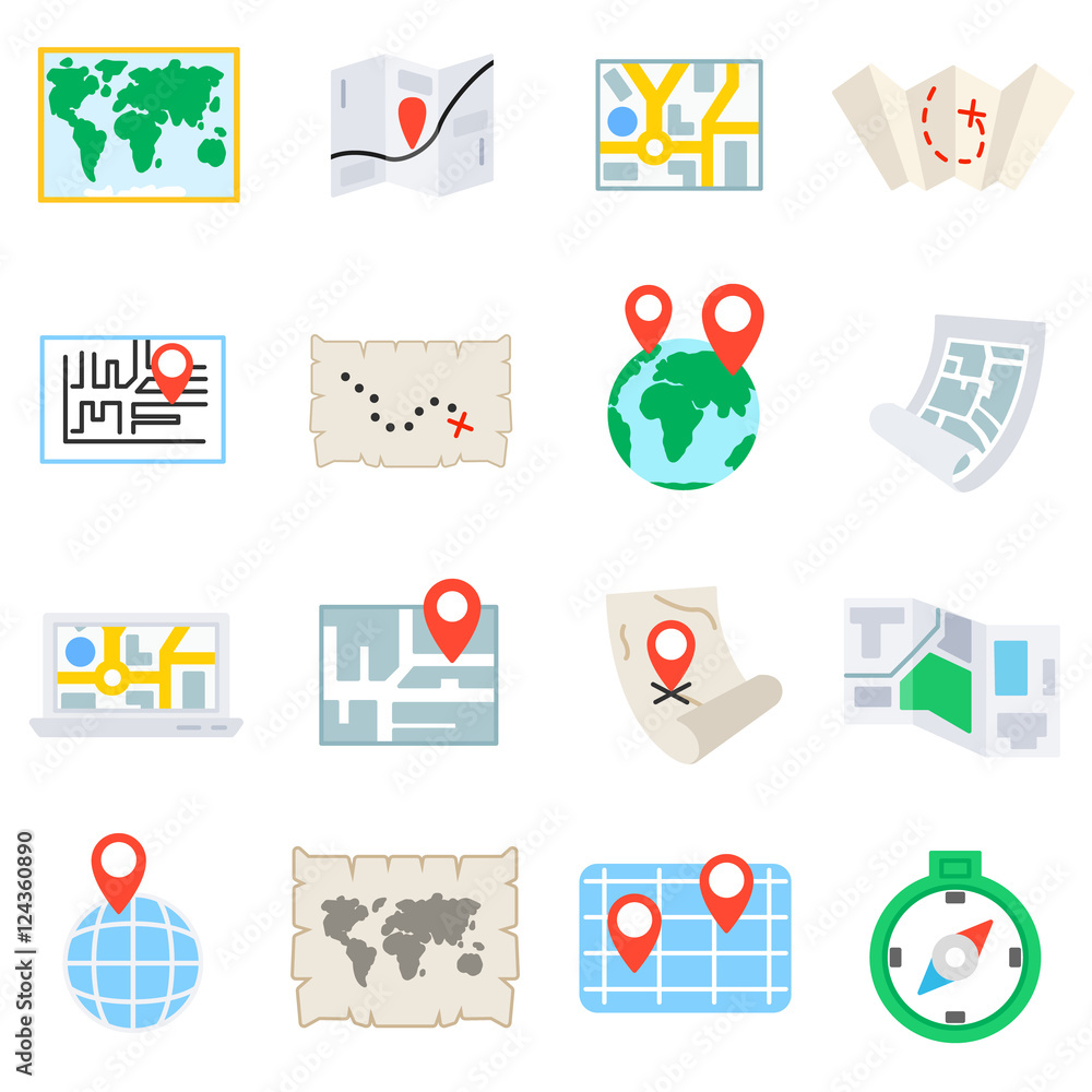 Vector de Stock World map, icons set. Maps of the earth, flat design ...