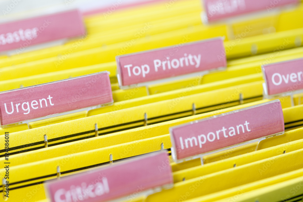 Business files labeled to prioritize urgency Stock Photo | Adobe Stock