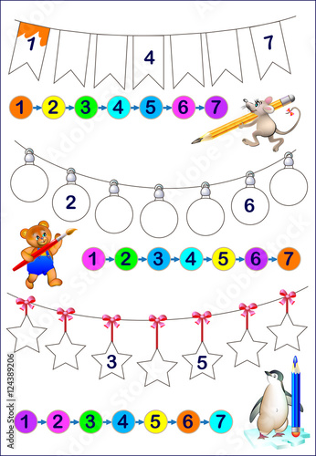 Educational page for young children. Need to write the numbers in order ...