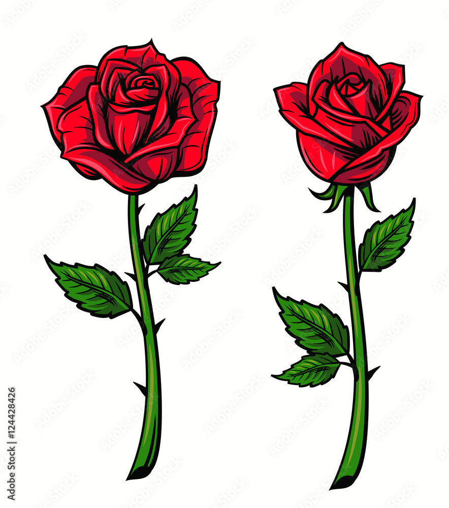 Red rose cartoon Stock Vector | Adobe Stock