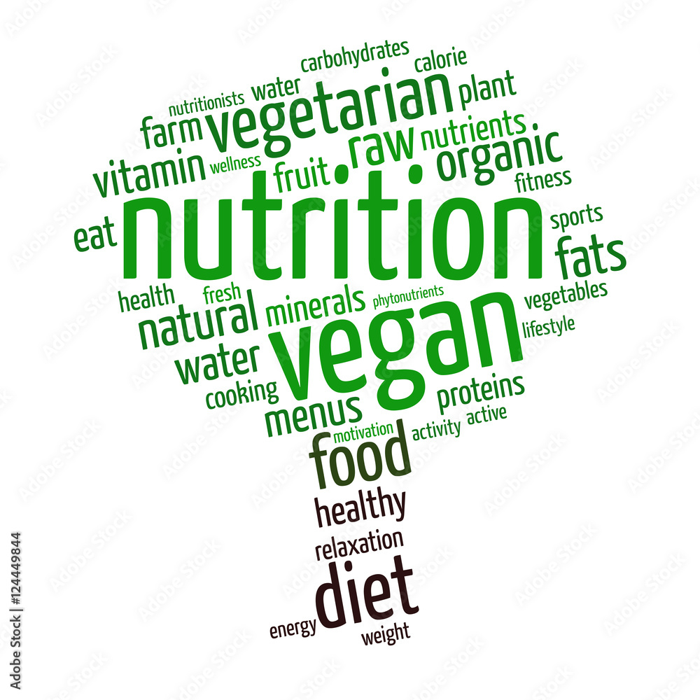 Nutrition word cloud in shape of tree, white background, healthy ...