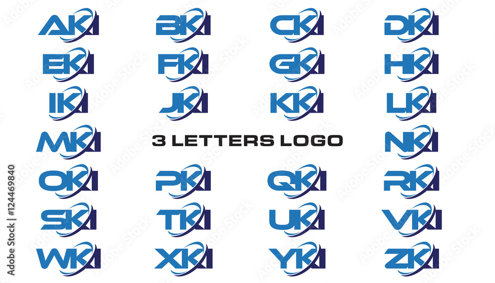 Vector de Stock 3 letters modern generic swoosh logo AKI, BKI, CKI, DKI ...
