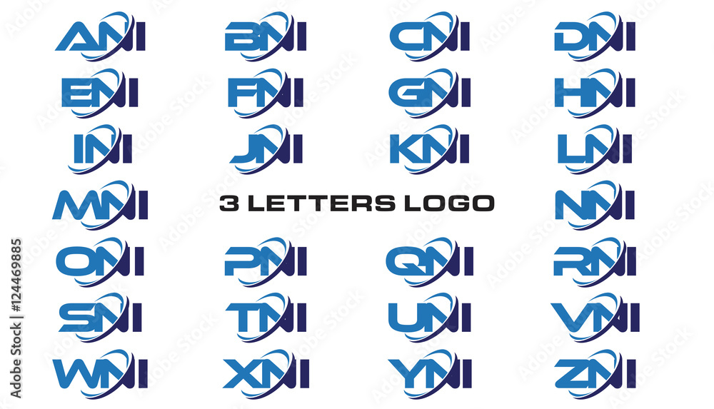 3 letters modern generic swoosh logo ANI, BNI, CNI, DNI, ENI, FNI, GNI ...