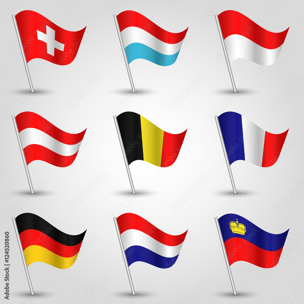 vector set of nine flags - waving simple triangle austrian, belgian ...
