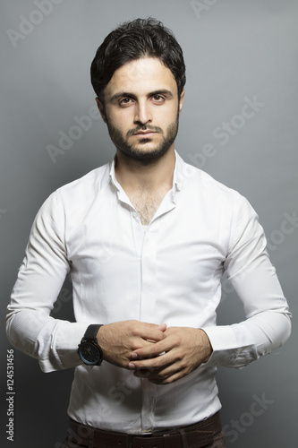 Portrait of white man isolated on grey background Stock Photo | Adobe Stock