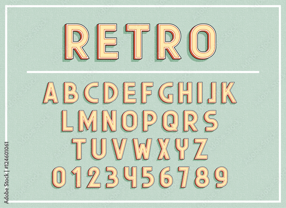 Retro fonts and abc letters print typography vector Illustration. Retro ...