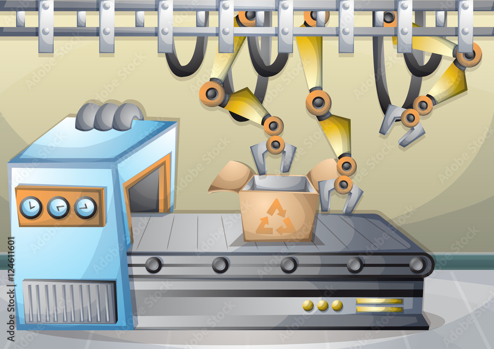 cartoon vector illustration interior factory room with separated layers ...