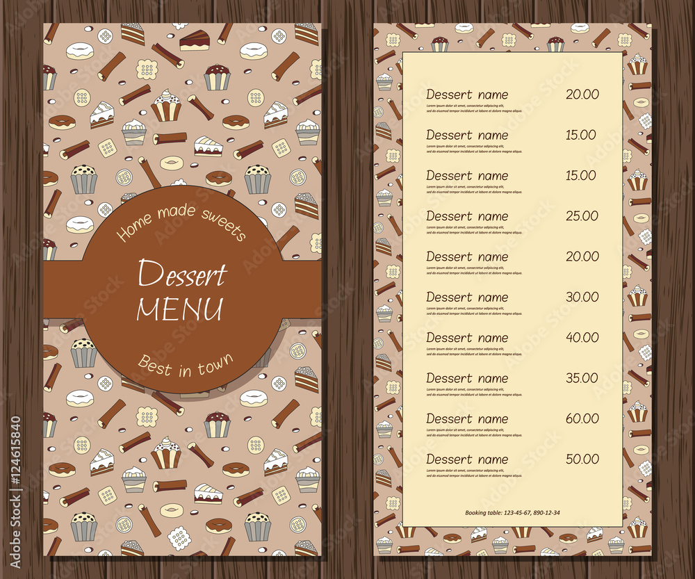Vector dessert menu template. Restaurant or cafe retro background ...