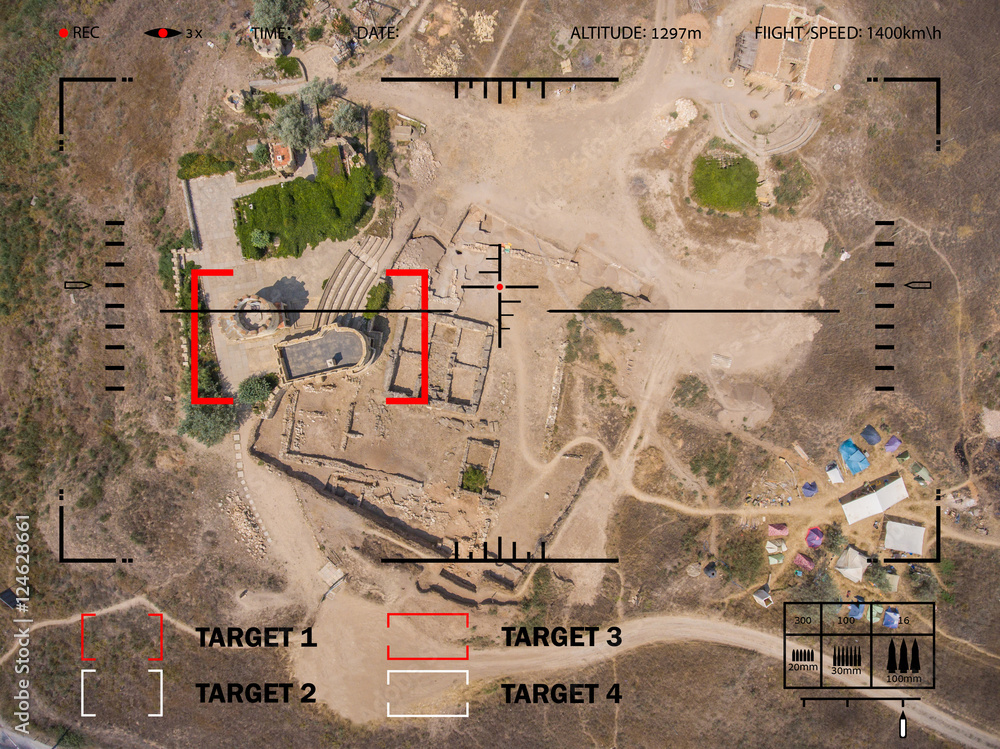 Aiming bomber to the target in the desert. Viewfinder plane. Stock ...