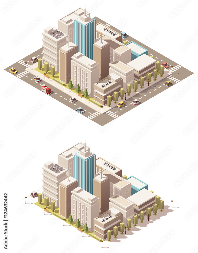 Vector isometric low poly city downtown Stock Vector | Adobe Stock