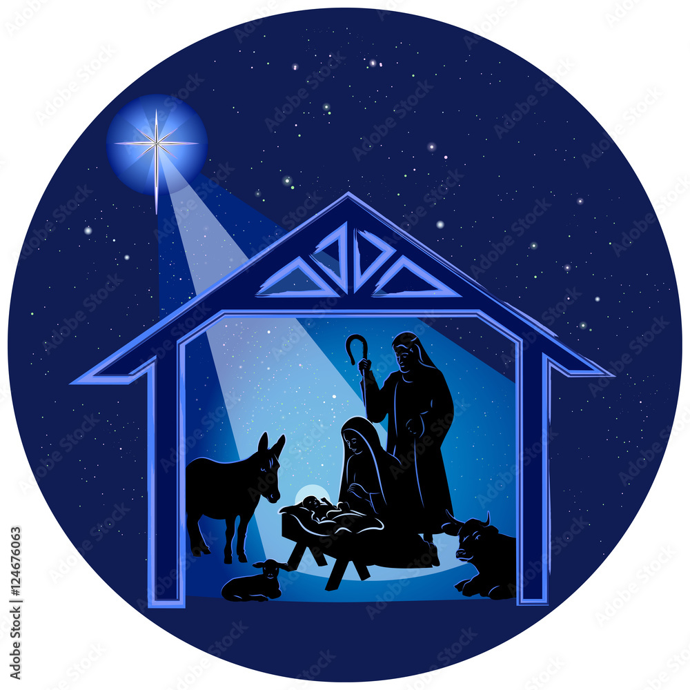 Illustration of the traditional Christmas nativity scene, with Baby ...