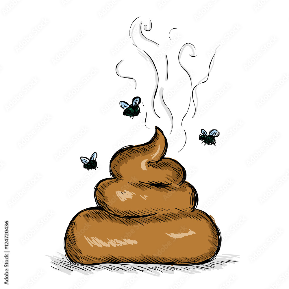Vector Color Sketch Illustration - Pile of Shit with Flies Stock Vector ...