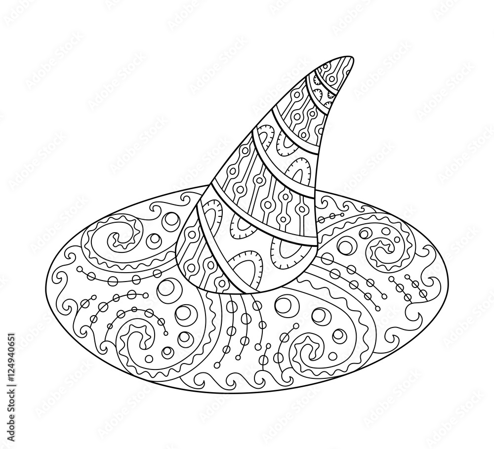 Hand drawing hat in zentangle style. Adult coloring page. Vector ...
