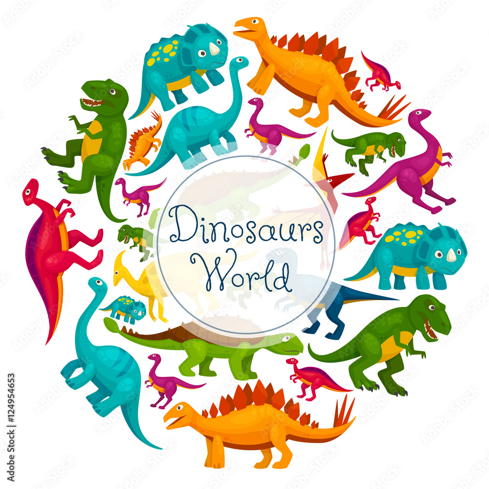 Image vectorielle Stock Dinosaurs world vector cartoon poster | Adobe Stock