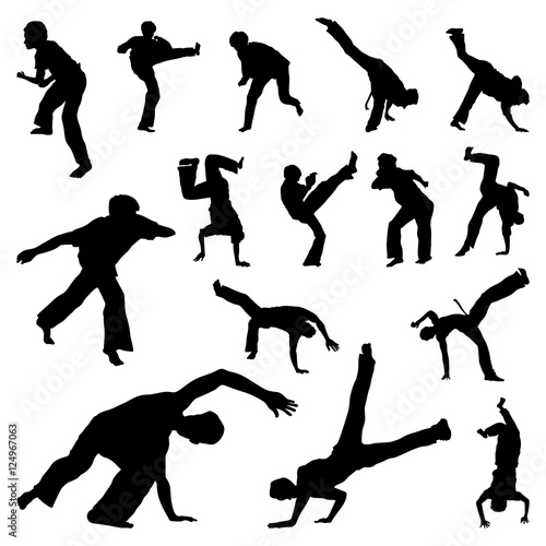Brazil Capoeira Fighting Dance Martial Art Silhouette Set Stock Vector ...