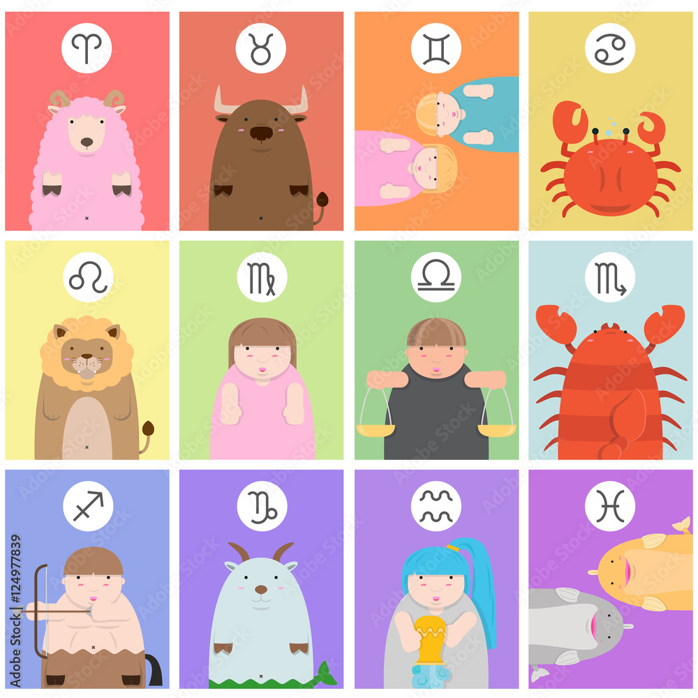 cute big fat twelve zodiac cartoon Stock Vector | Adobe Stock