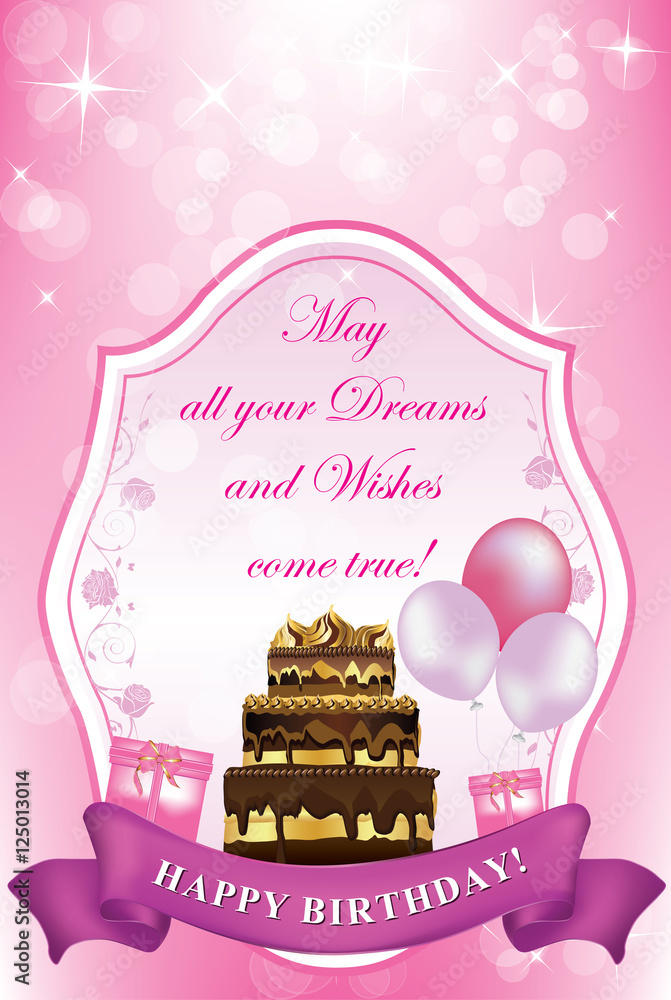 Happy Birthday! Purple pink printable greeting card for birthday ...