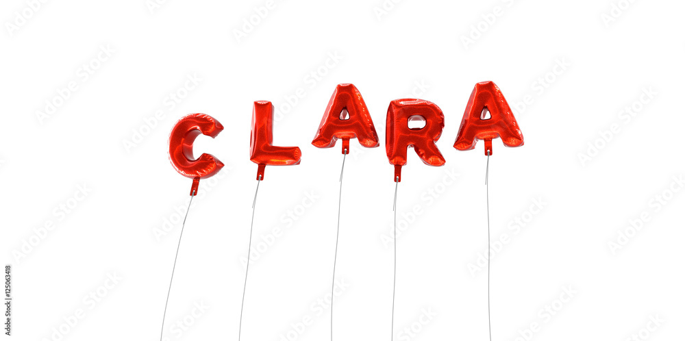 CLARA - word made from red foil balloons - 3D rendered. Can be used for ...