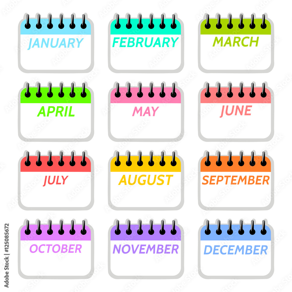 Simple collection of calendar months icons. Digitally illustration ...