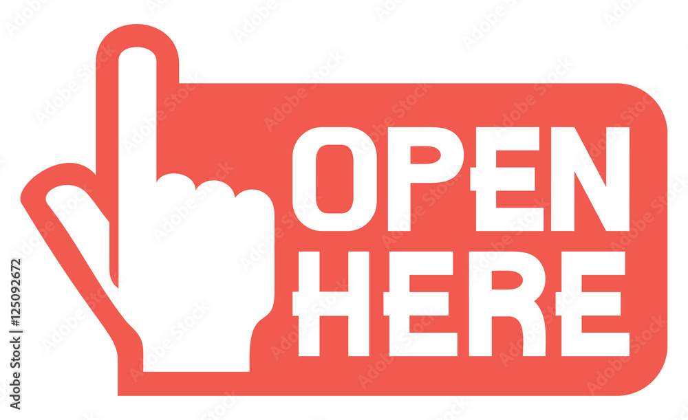 open here label or sticker Stock Vector | Adobe Stock