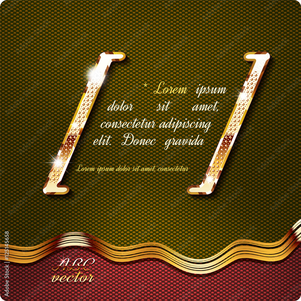 Square brackets with text. This stylish gold cursive alfabet. Vector ...