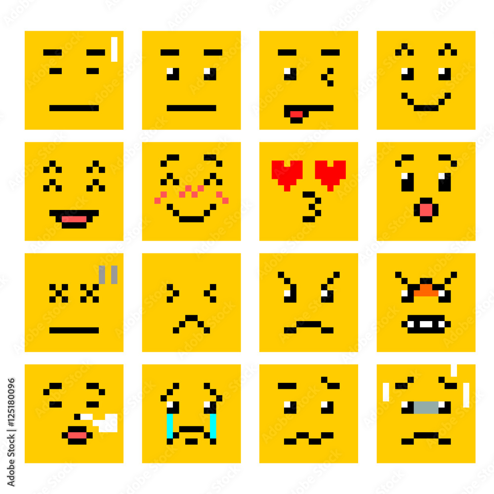 Vector de Stock vector pixel art of square smiley emoticon set to ...