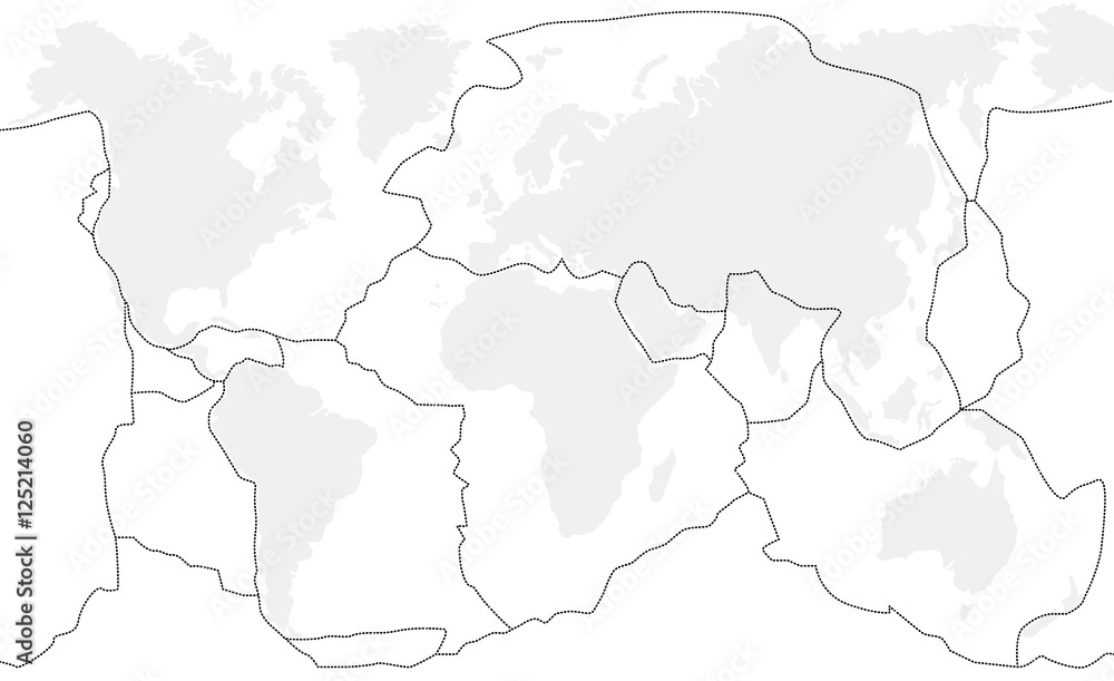 Tectonic plates unlabeled - world map with fault lines of major an ...