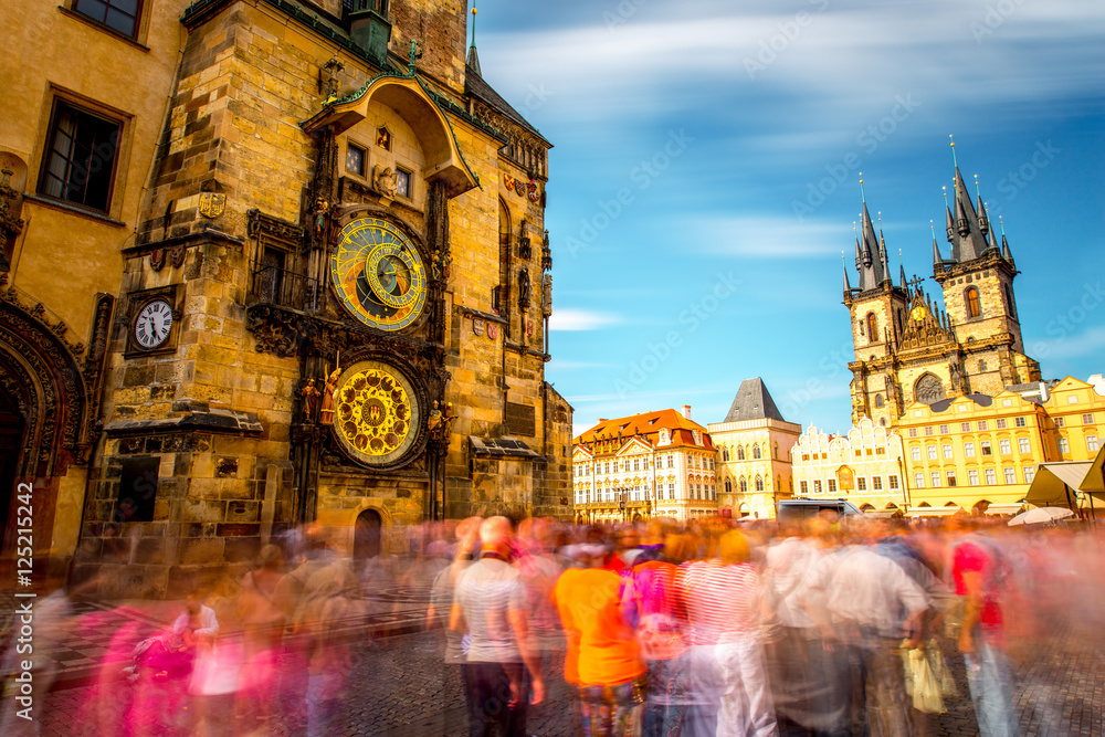 View on the astronomical clock and cathedral on the old town square in ...