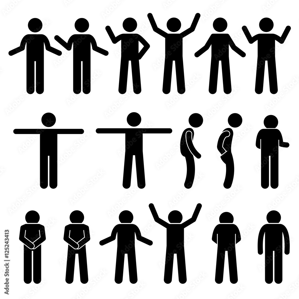 Various Body Gestures Hand Signals Human Man People Stick Figure ...