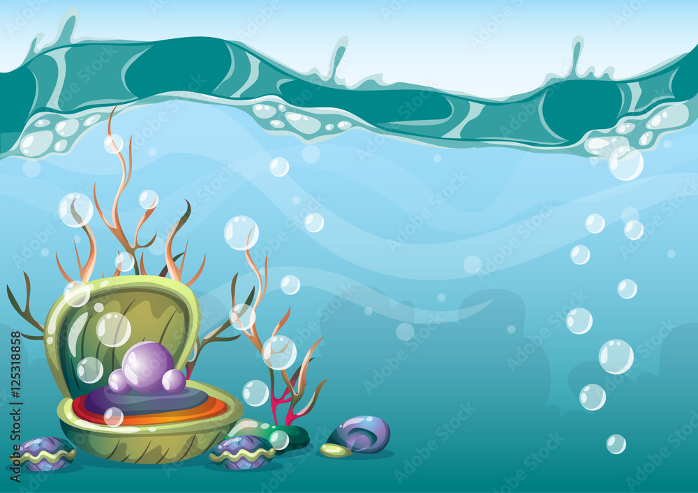 cartoon vector underwater background with separated layers for game art ...