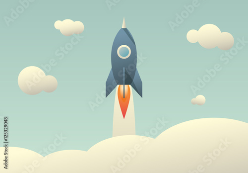 Rocket Ship Flying Above Clouds Illustration. Buy this stock template ...