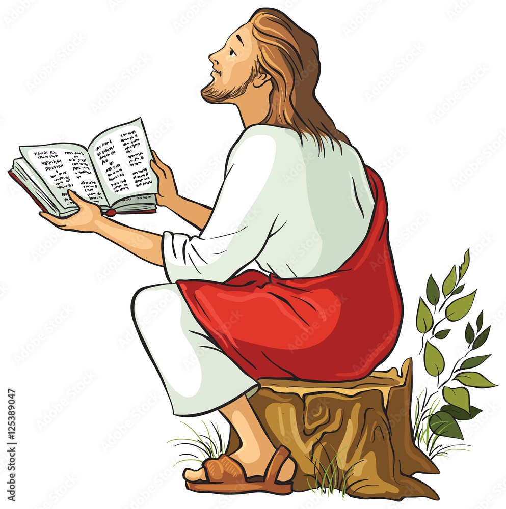 Jesus reading the Bible. Vector cartoon isolated illustration Stock ...