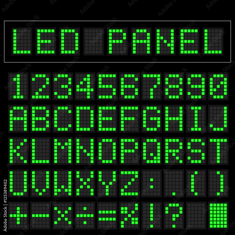 Green digital square led font display with sample panel Stock Vector ...